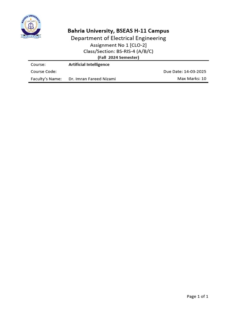 AI Assi 1 BEE Fall 2024 | PDF