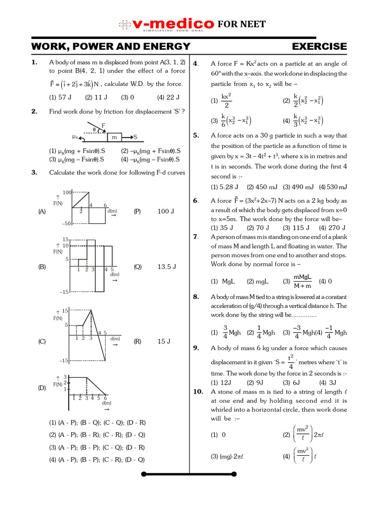 Work, Power & Energy Assignment | PDF | Force | Potential Energy