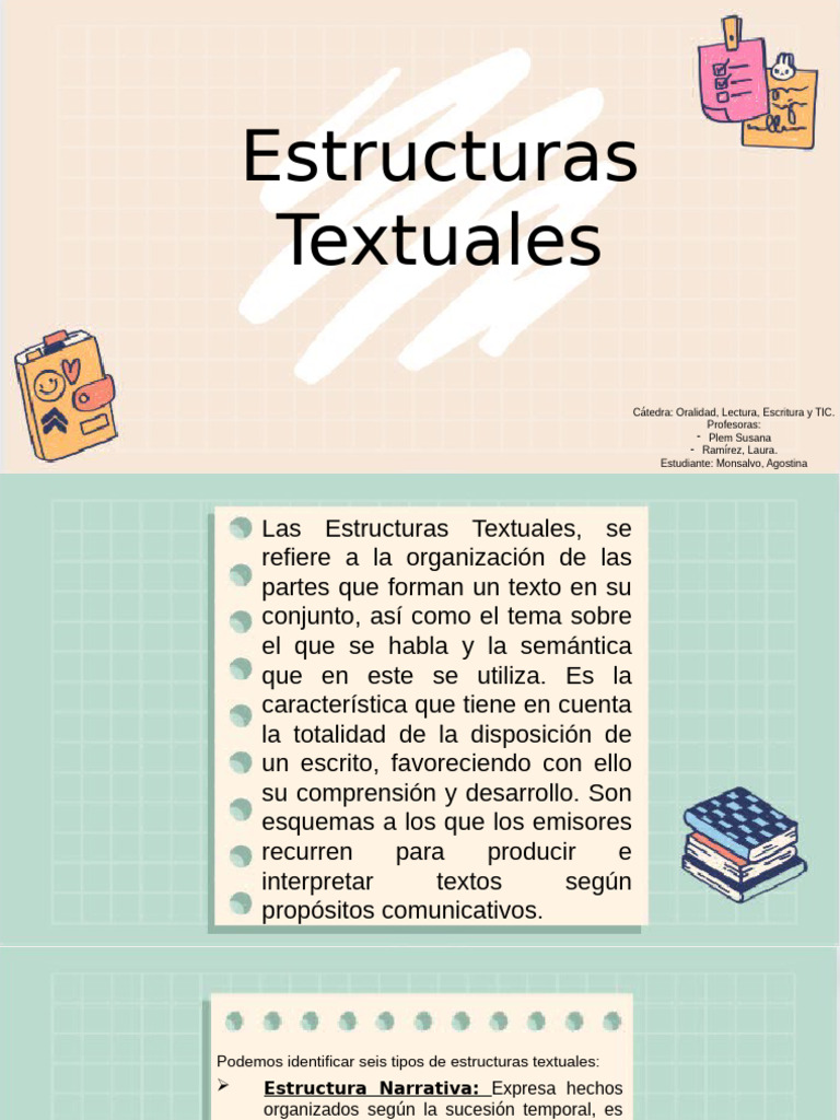 Oralidad, Lectura, Escritura y TIC. Estructuras Textuales. Diapositiva | PDF