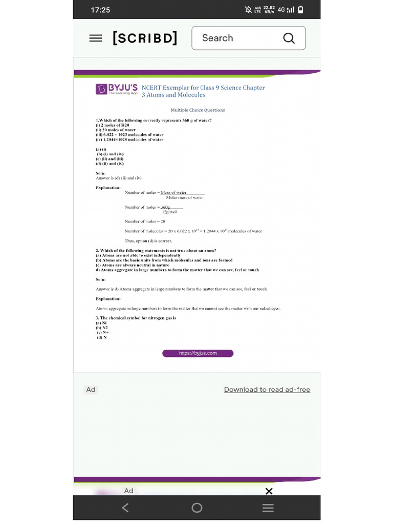 Exampler ch3 Atom and Molecule | PDF