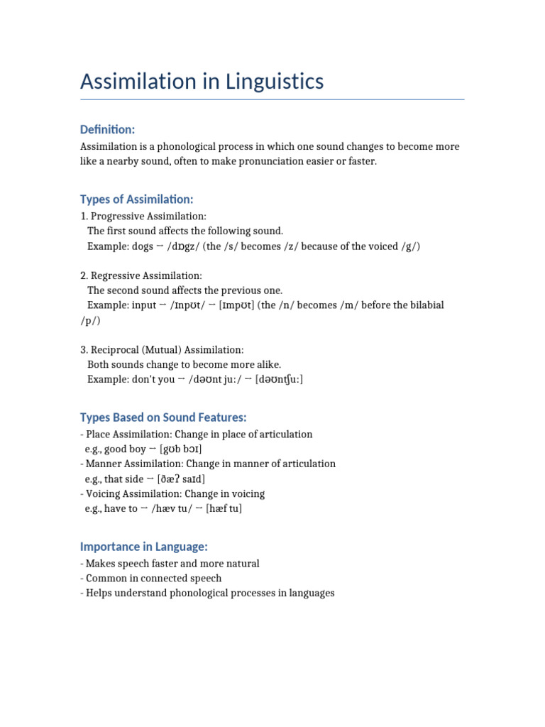 Assimilation in Linguistics | PDF