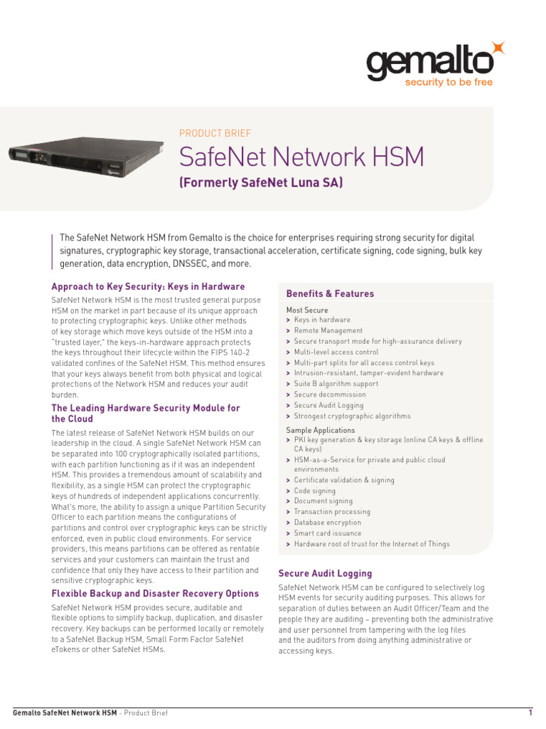 Safenet Network HSM Formerly Luna Sa Product Brief | PDF | Key ...