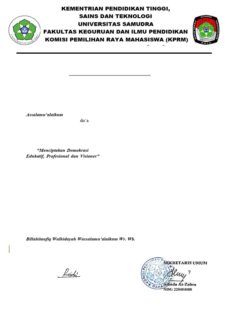 Undangan Pelantikan Ormawa FKIP UNSAM | PDF
