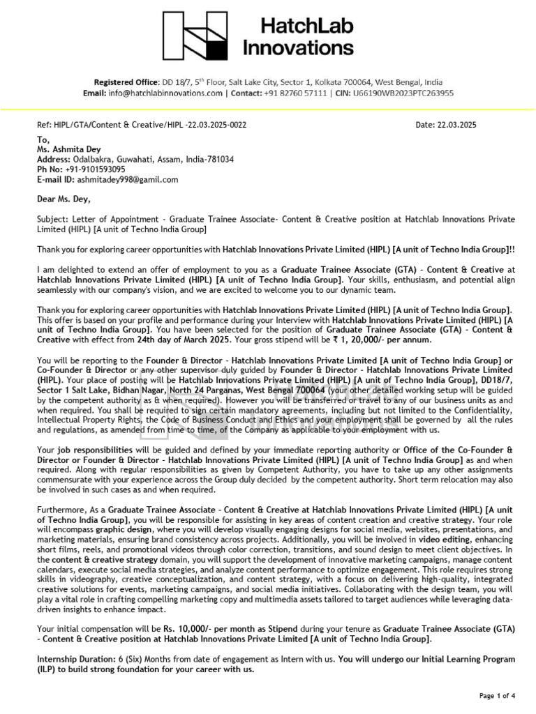 Letter of Offer_Ashmita Dey_ Graduate Trainee Associate (GTA) - Content ...