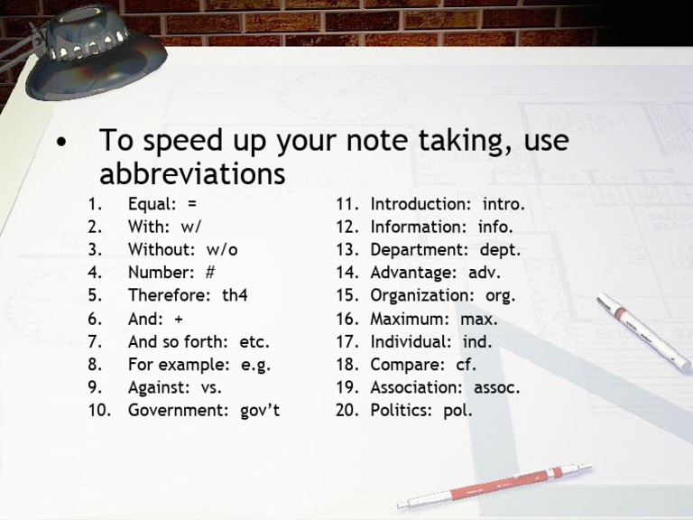 To Speed Up Your Note Taking, Use Abbreviations | PDF