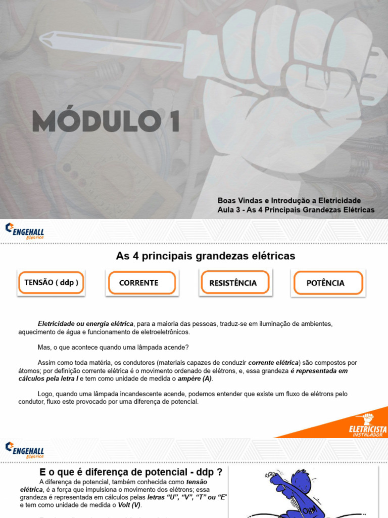 Modulo 1 Aula 3 As 4 Principais Grandezas Eletricas Tensao Corrente Resistencia e Potencia | PDF ...