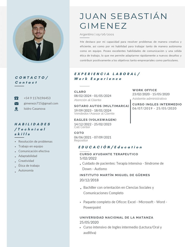 Curriculum Vitae - Juan Sebastián Gimenez (IG) PDF | PDF