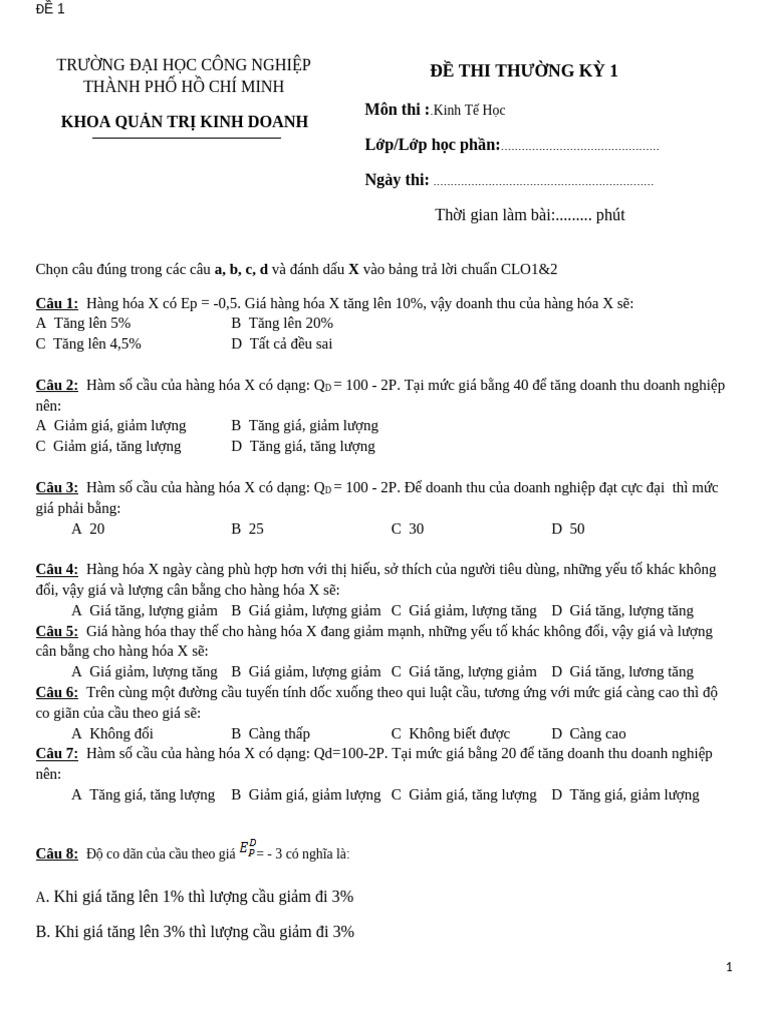 de-thi-kinh-te-vi-mo-DHCN - TPHCM - VIMO | PDF