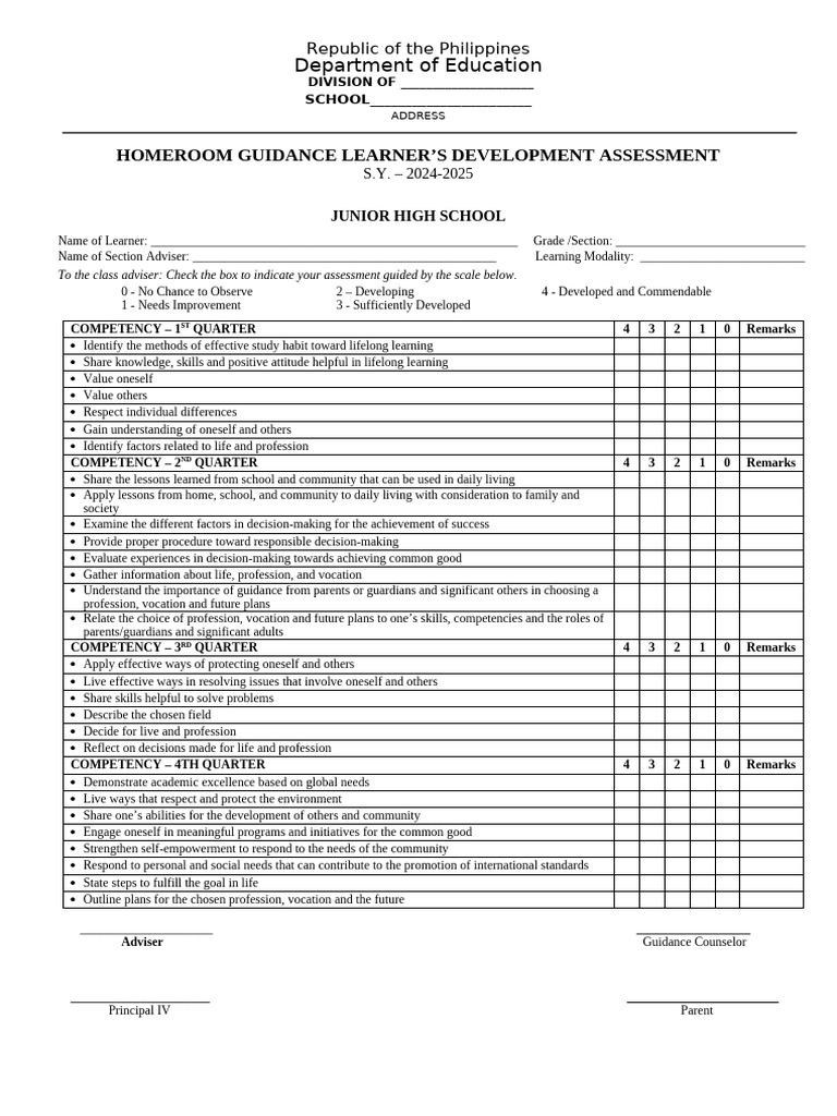 Homeroom Guidance Learners Development Assessment | PDF | Learning | Educational Assessment