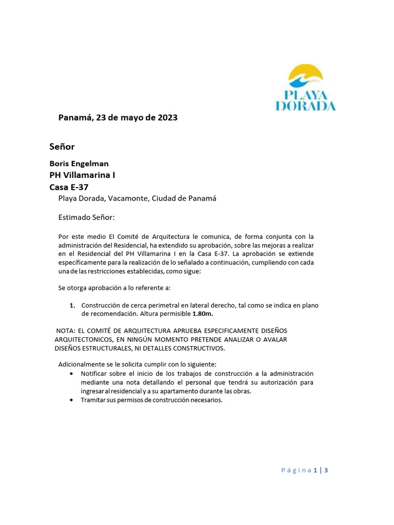 Ar-E-37 VM1 Carta Aprobacion 2023 | PDF