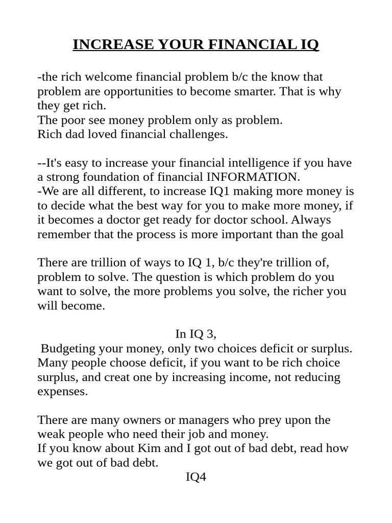 Increase Your Financial Iq | PDF | Government Budget Balance | Mind