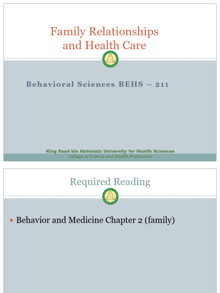 Lecture 3 Social Aspects and Health Family Relationships and Health ...