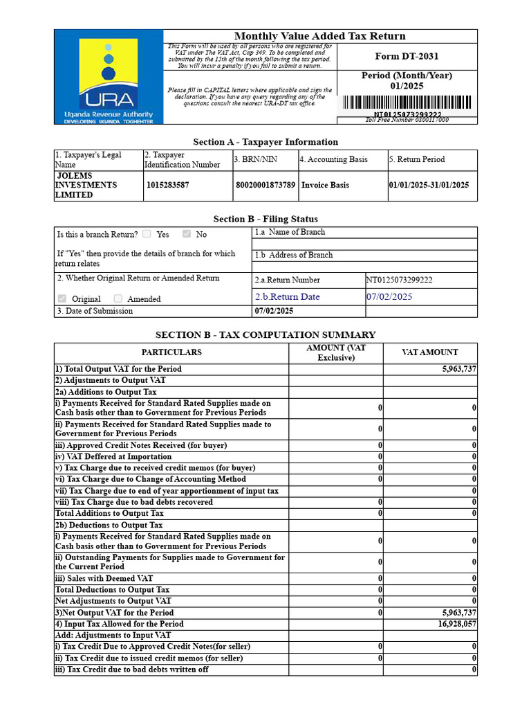 Monthly VAT Return Form DT-2031 | PDF | Value Added Tax | Taxes