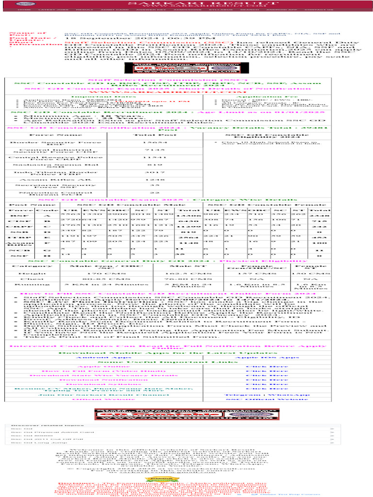 SSC General Duty GD Constable CAPF Online Form 2024 For 39481 Post | PDF