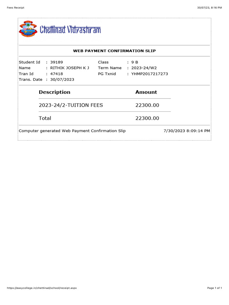 Fees Receipt | PDF