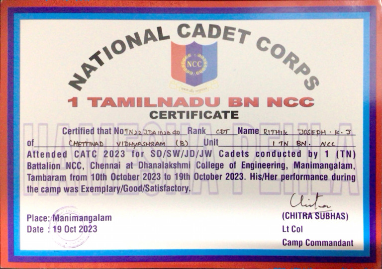 NCC Certificate | PDF