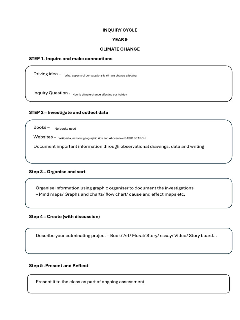 INQUIRY CYCLE Template - Climate Change | PDF | Inquiry | Cognitive Science
