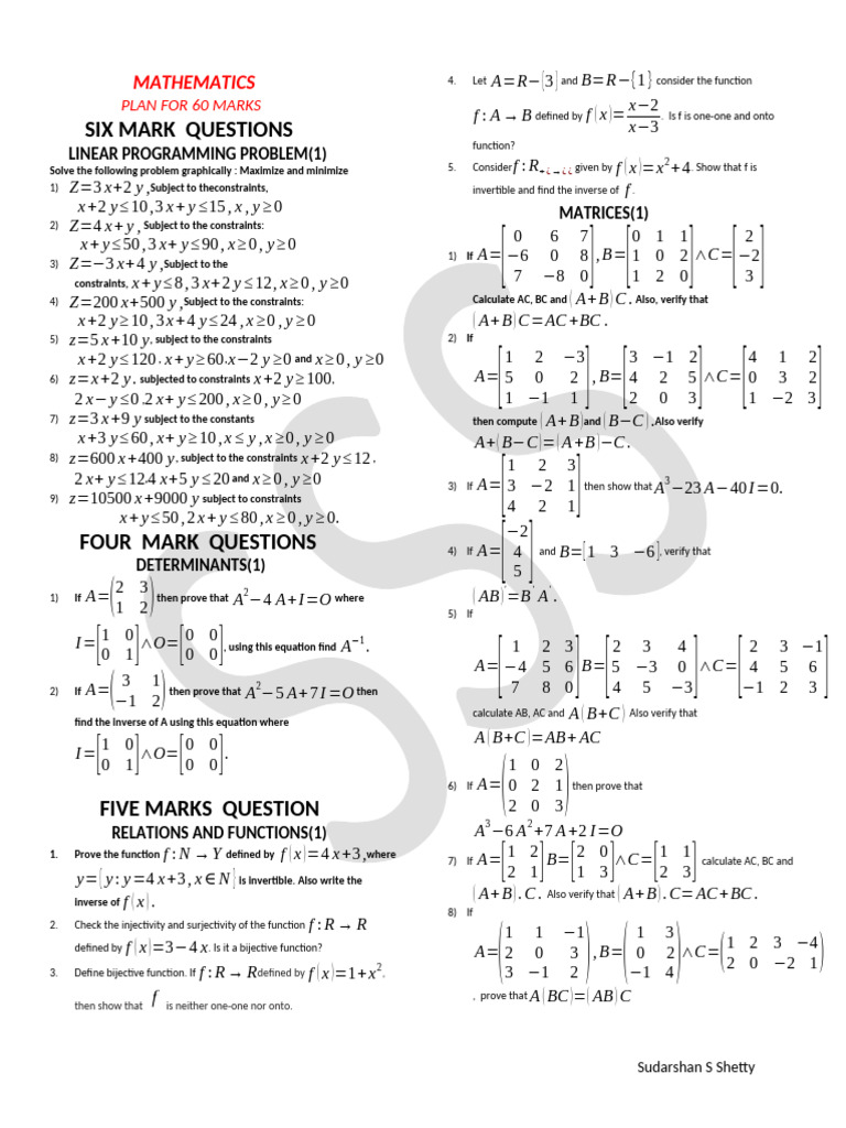 Plan For 70 - 80 Marks - Svpu (II Pu) - 2024 Final (Scoring Package) | PDF | Matrix (Mathematics ...