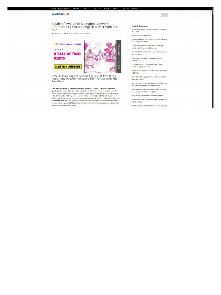 successcds.net-A Tale of Two Birds Question Answers Important Class 6 English A Pact With The ...
