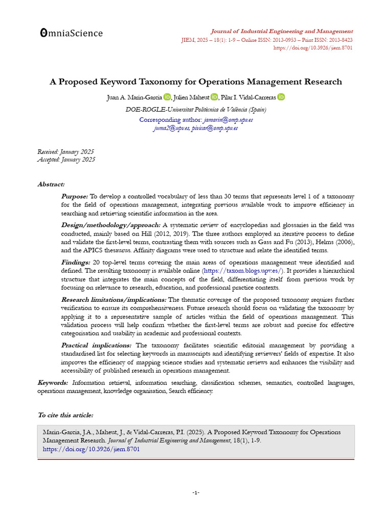 A Proposed Keyword Taxonomy For Operations Managem | PDF | Operations ...