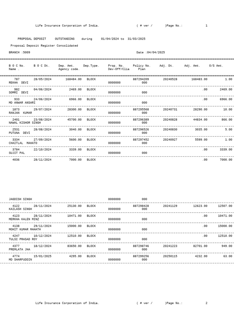 Outstanding Boc As On 31 March 2025 | PDF