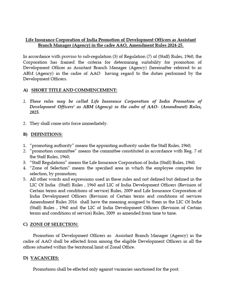 LIC Development Officer Promotion Rules 2025 | PDF | Performance Appraisal