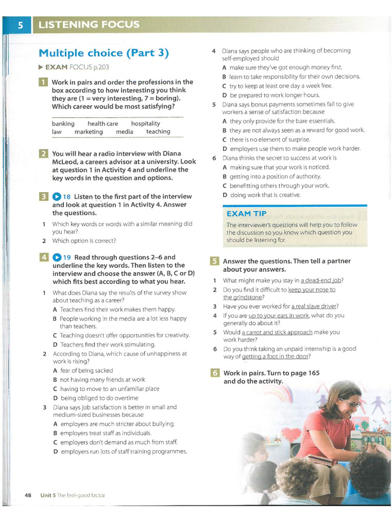 02a Listening MCQ Job Satisfaction - Task | PDF