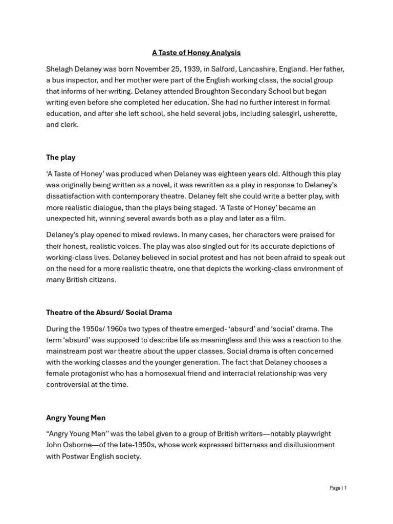 Analysis of A Taste of Honey Themes | PDF
