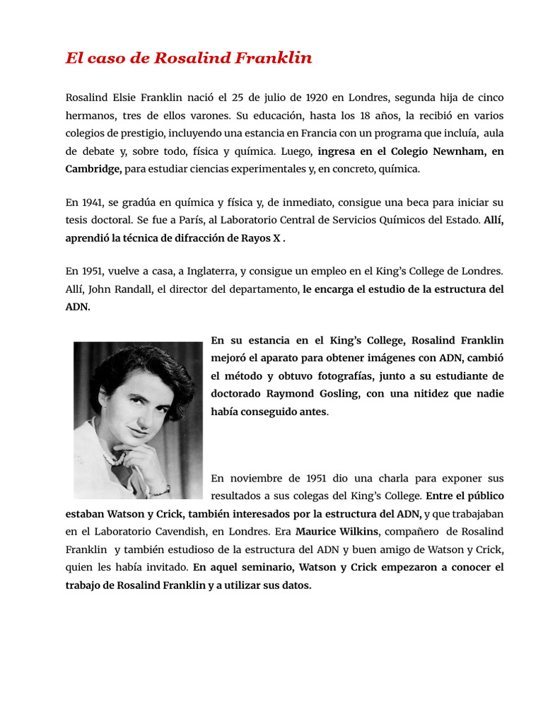 El Caso de Rosalind Franklin | PDF | James Watson | Francis Crick