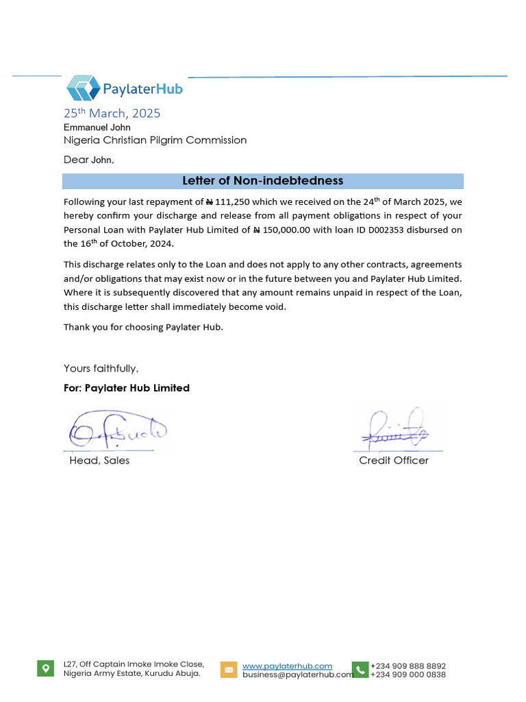 Loan Discharge Confirmation Letter | PDF