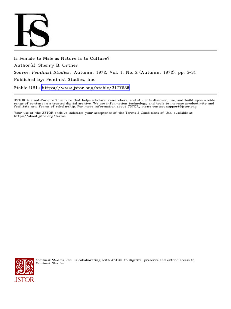 Ortner FemaleMaleNature 1972 | PDF | Consciousness | Breastfeeding
