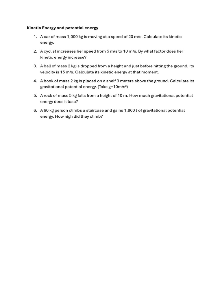 Kinetic and Potential Energy Calculations | PDF