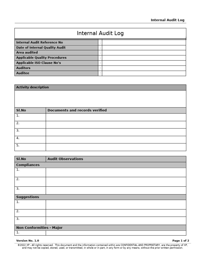 Internal Audit Log Template | PDF