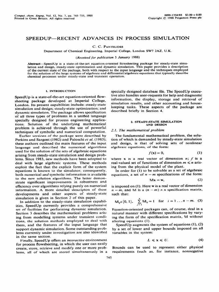 SpeedUp-Recent Advances in Process Simulation | PDF | Equations | Ordinary Differential Equation