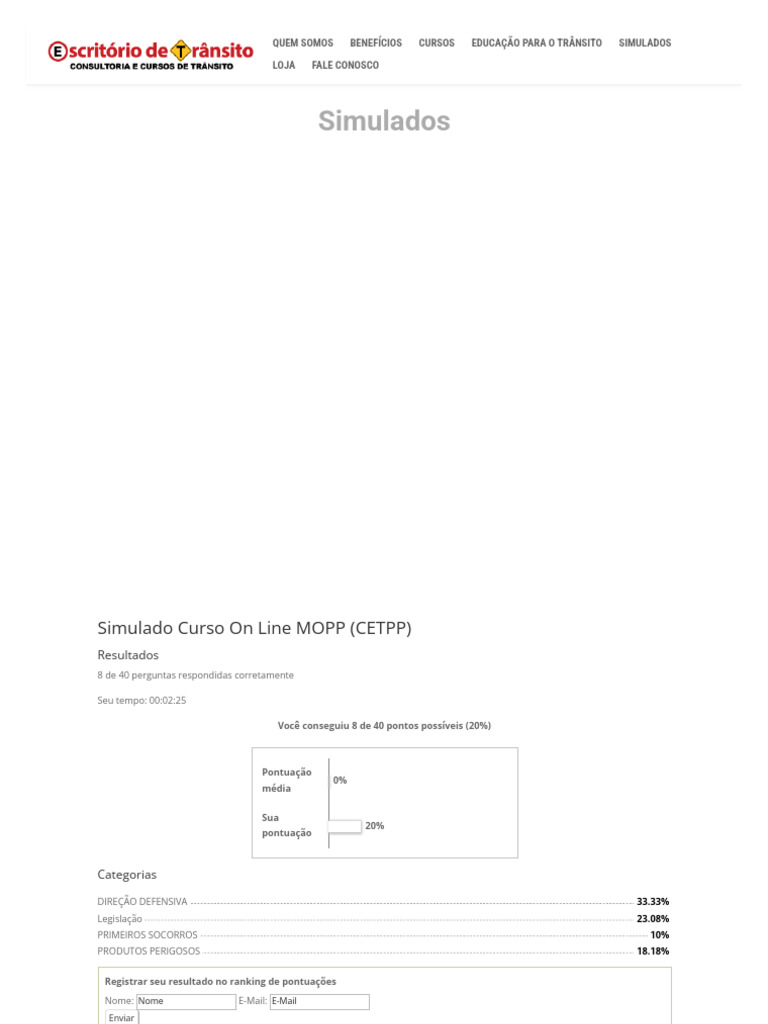 Simulado - Curso MOPP - Professor Carlos Eduardo | PDF | Tráfego | Dirigir