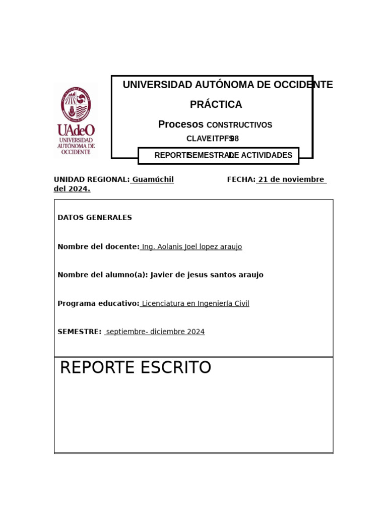 Informe de Procesos Constructivos en Tamazula | PDF