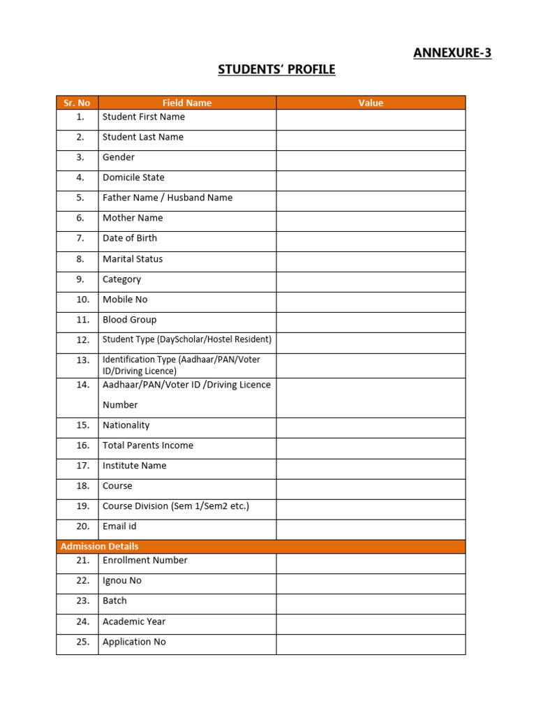 Student Profile Form | PDF | Identity Document | Authentication