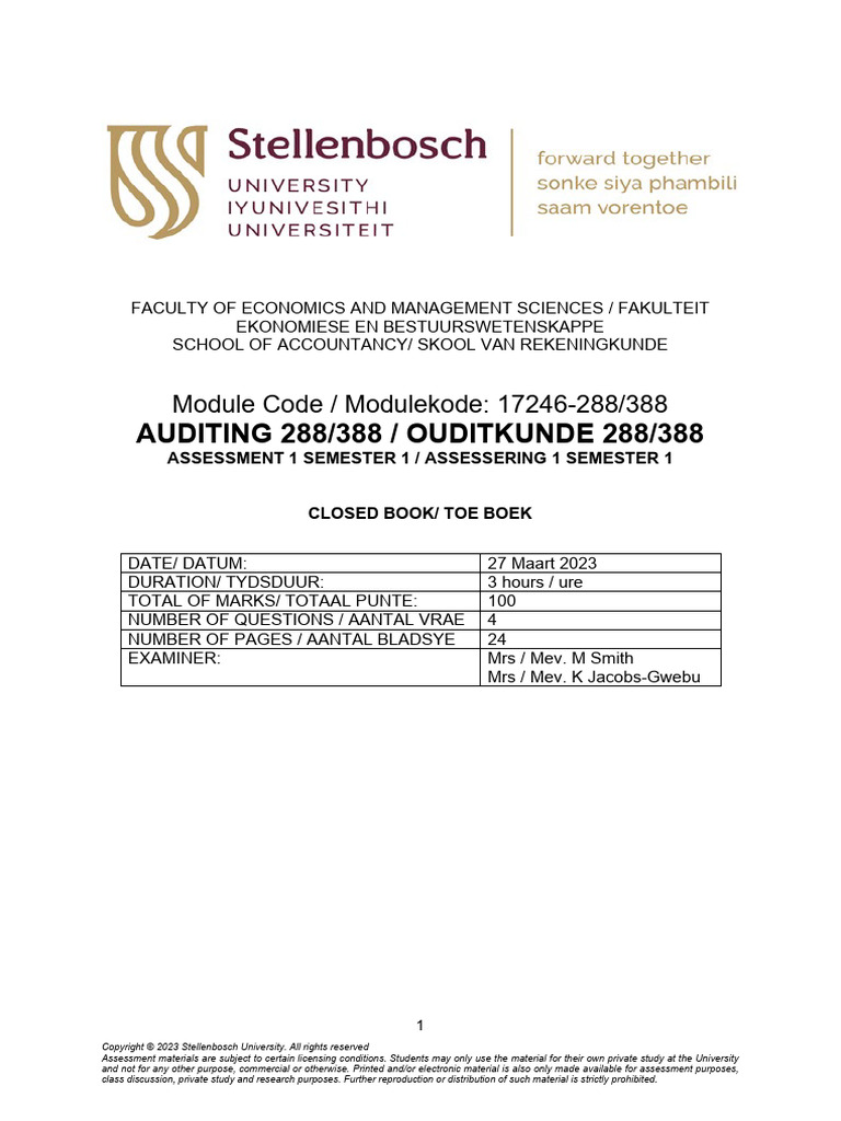 Audit 288 Question Paper 2023 | PDF | Audit | Accounts Payable