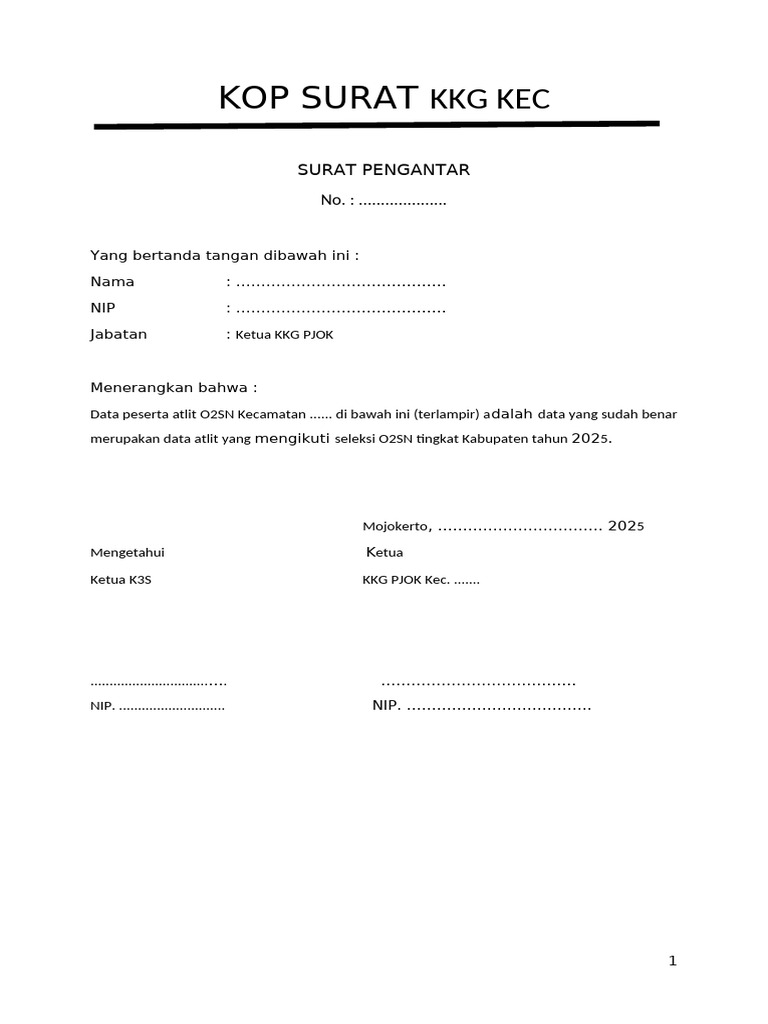 Surat - Pengantar - KKG O2SN Kab | PDF