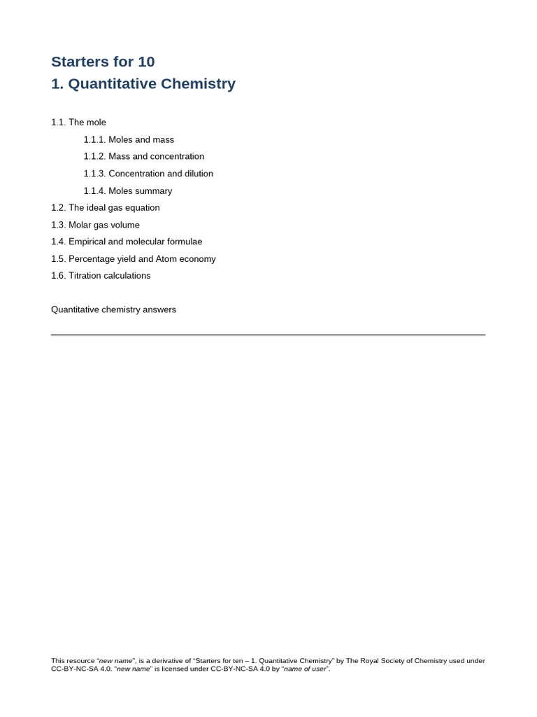 Quantitative Chemistry | PDF | Mole (Unit) | Concentration