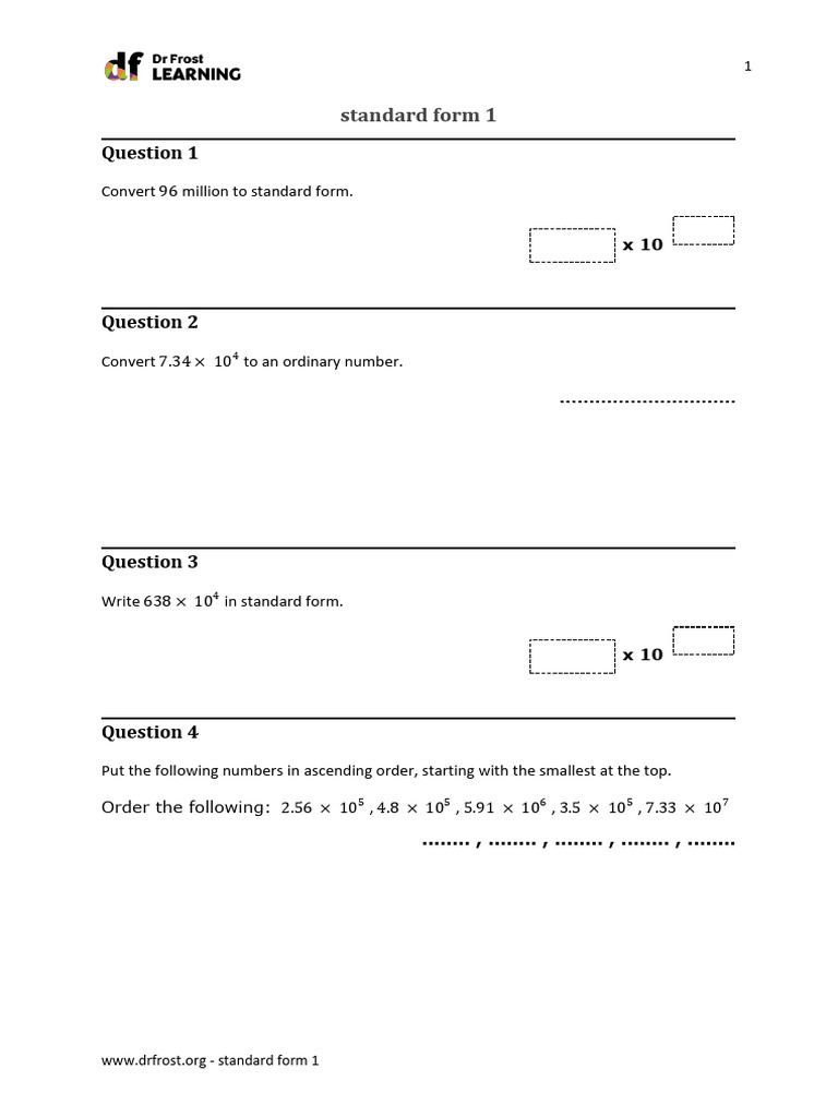 Standard Form Conversion Exercises | PDF