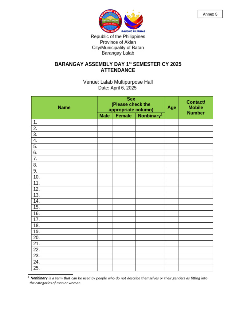 Attendance Assembly 1ST Sem 2025 | PDF | Gender | Gender Studies