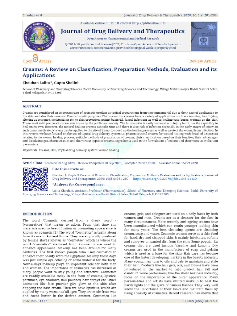 View of Creams - A Review On Classification, Preparation Methods ...