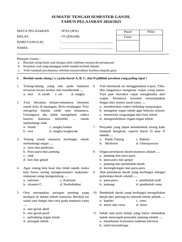 Soal Psas Ganjil Ipa Kelas 6 2024 | PDF
