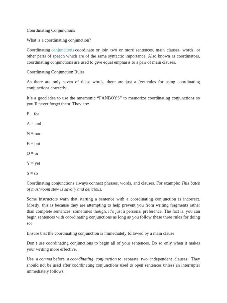 Coordinating Conjunctions | PDF | Semantics | Language Mechanics