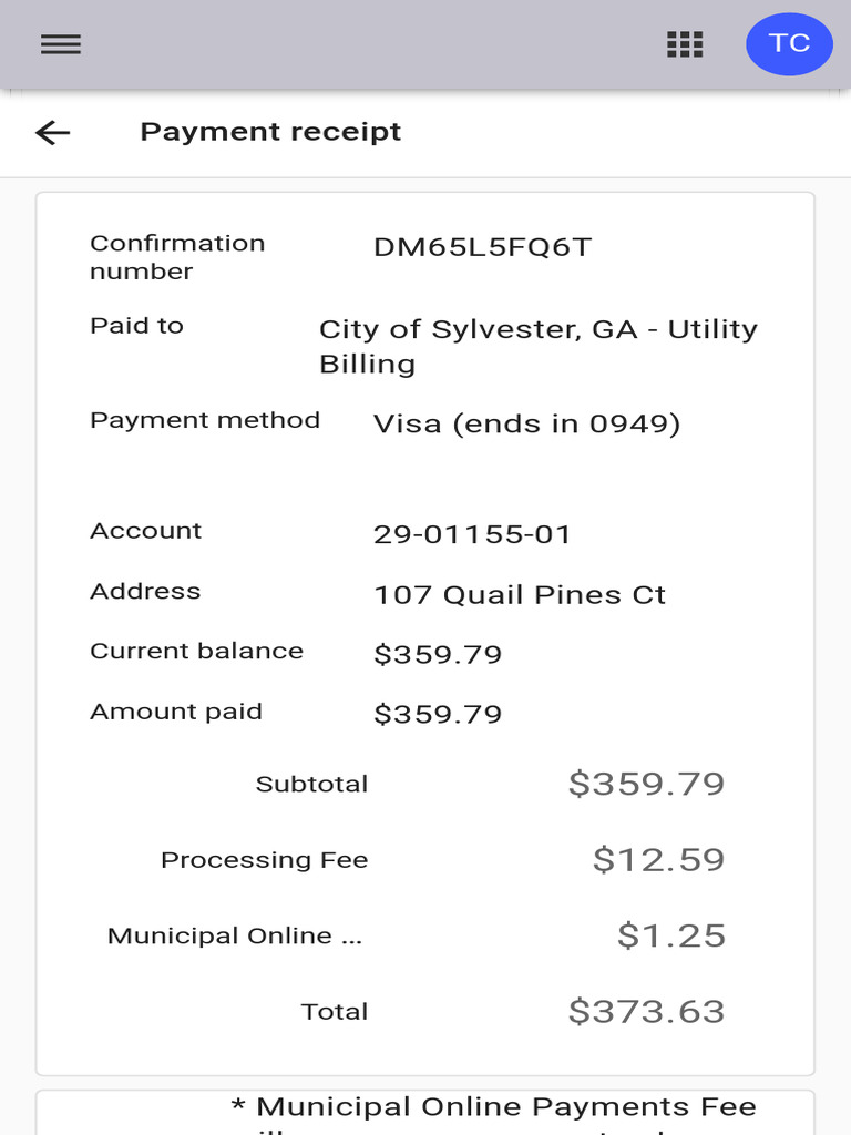 Payment Cart - Payment Receipt - Utility Billing - City of Sylvester ...