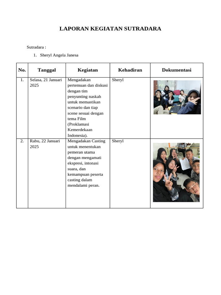 Laporan Kegiatan Sutradara Xi-E2 | PDF