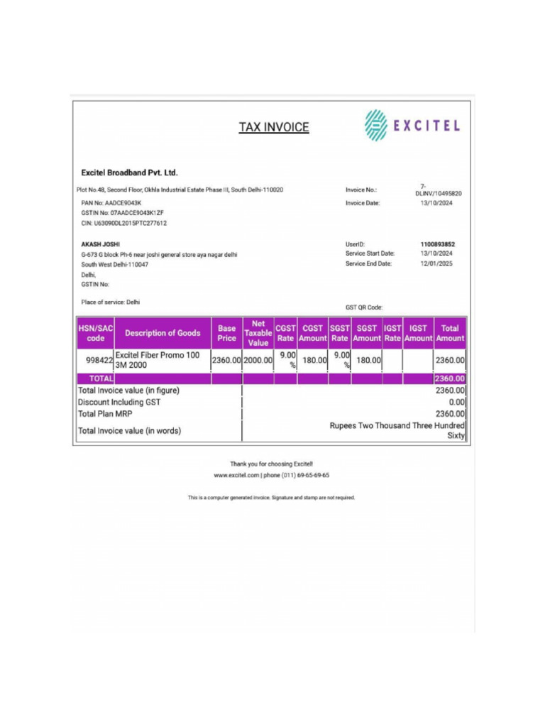 Wifi Bill | PDF