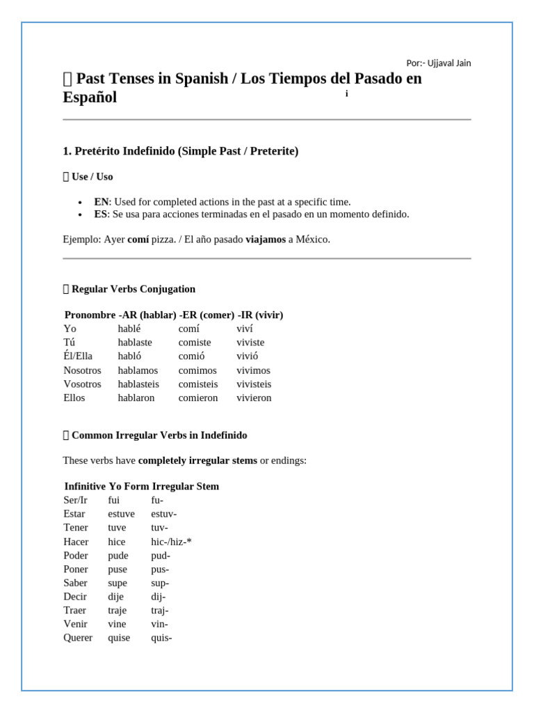 ? Past Tenses in Spanish | PDF | Sintaxis | Mecánica del lenguaje