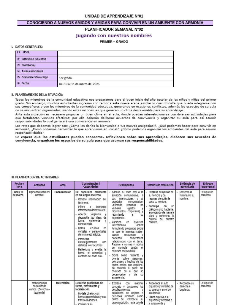 1° Grado - Planificador Semanal Del 10 Al 14 de Marzo | PDF | Geometría ...